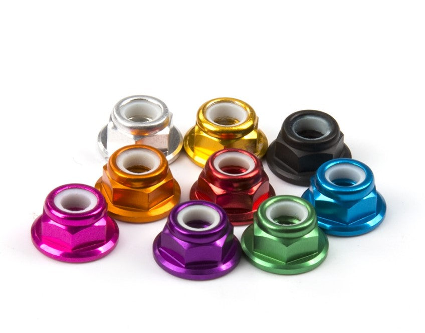 M5 aluminum nuts with smooth flange and nylon retainer. CW/CCW threads ...
